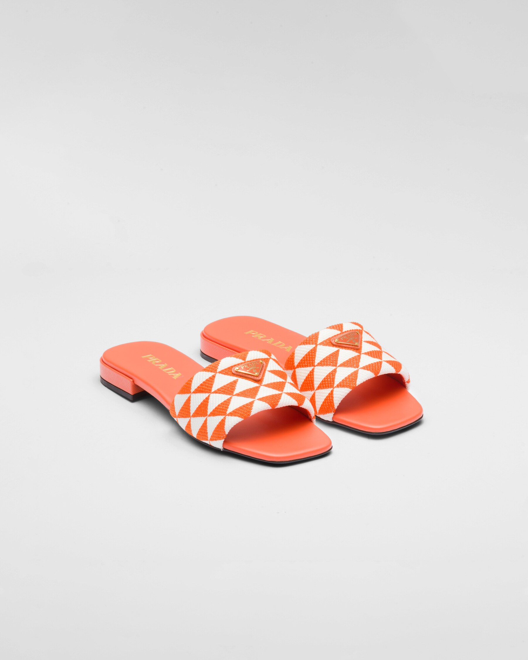 Orange/white Embroidered Fabric Slides | PRADA