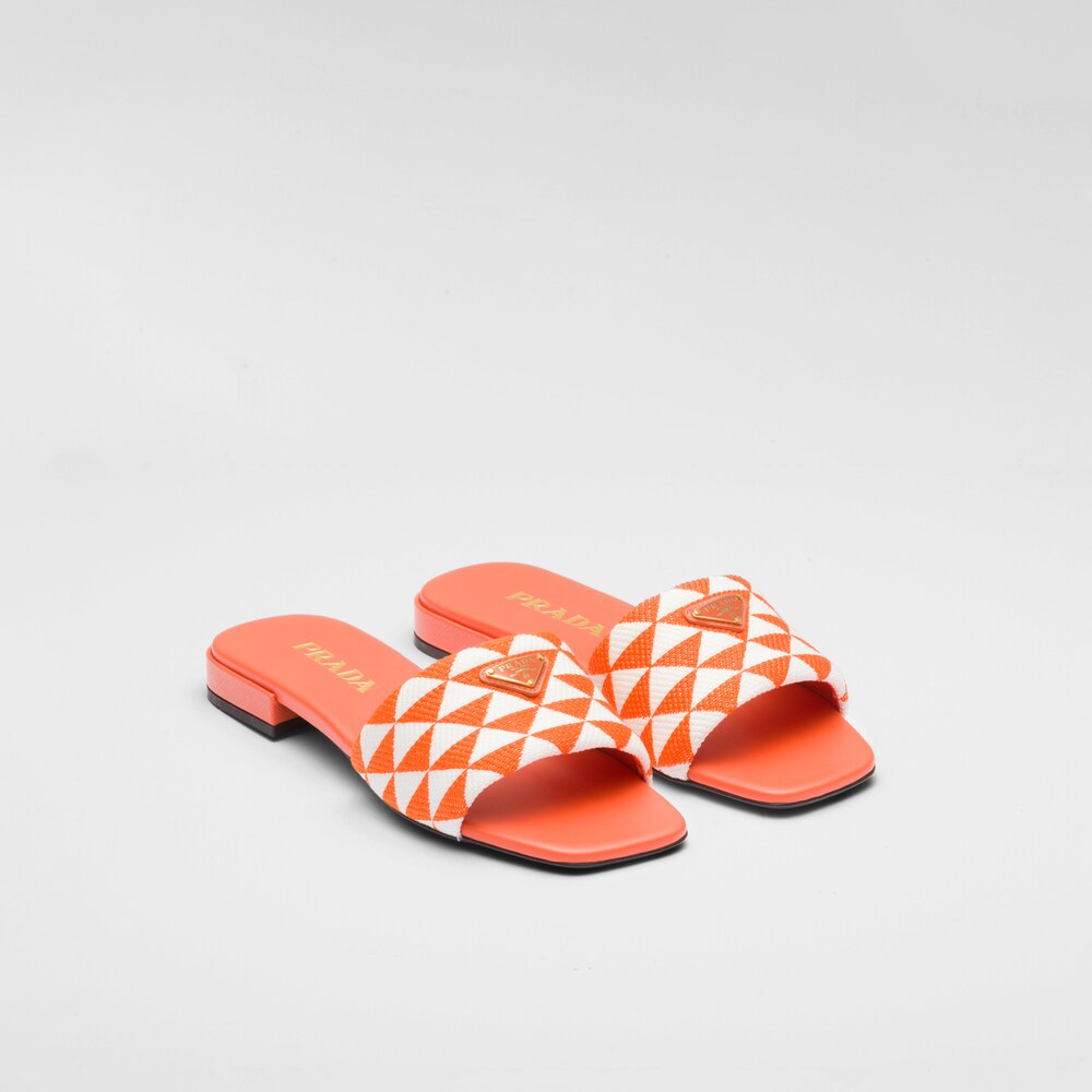 Orange/white Embroidered fabric slides | Prada