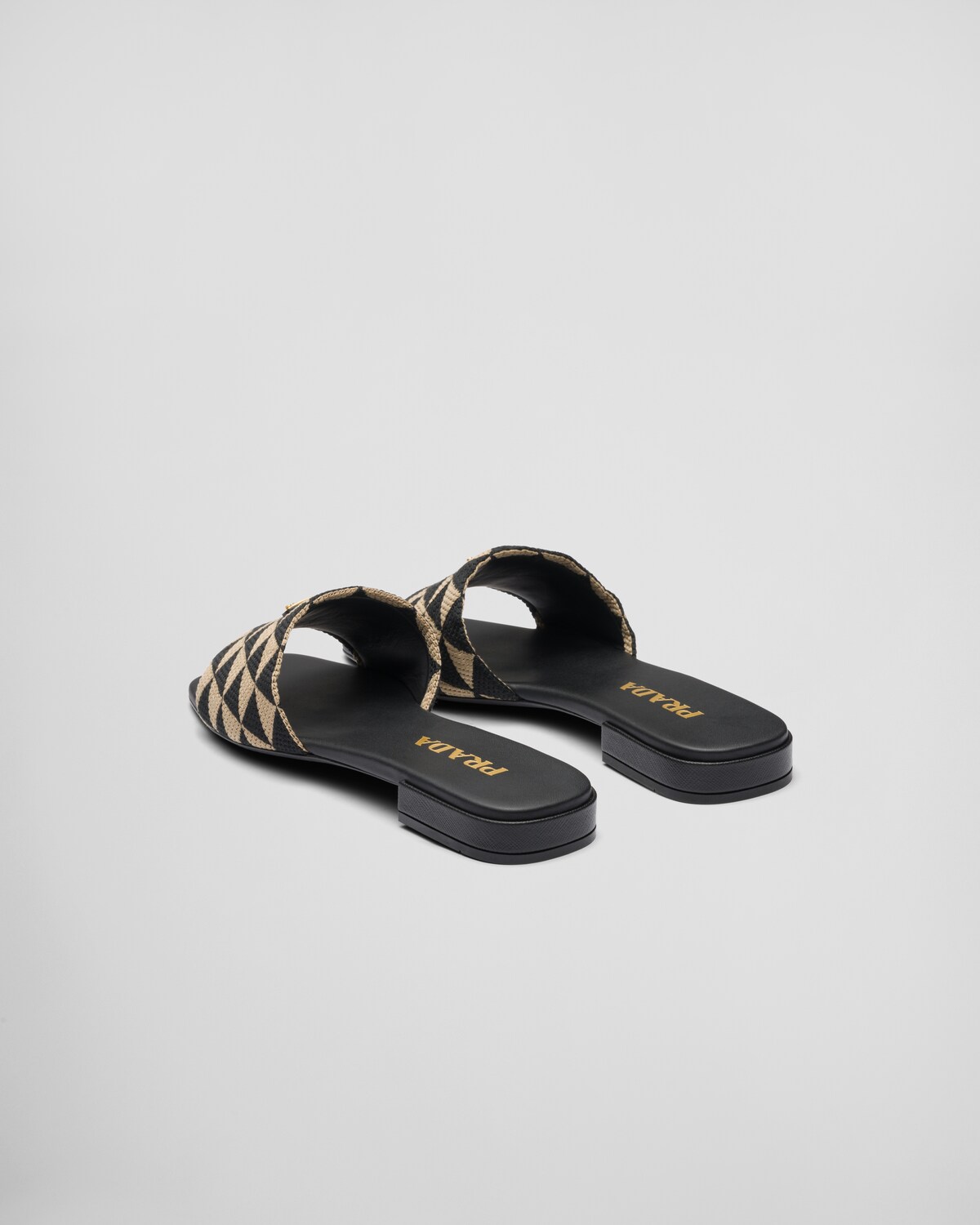 Black/beige Embroidered Fabric Slides | PRADA