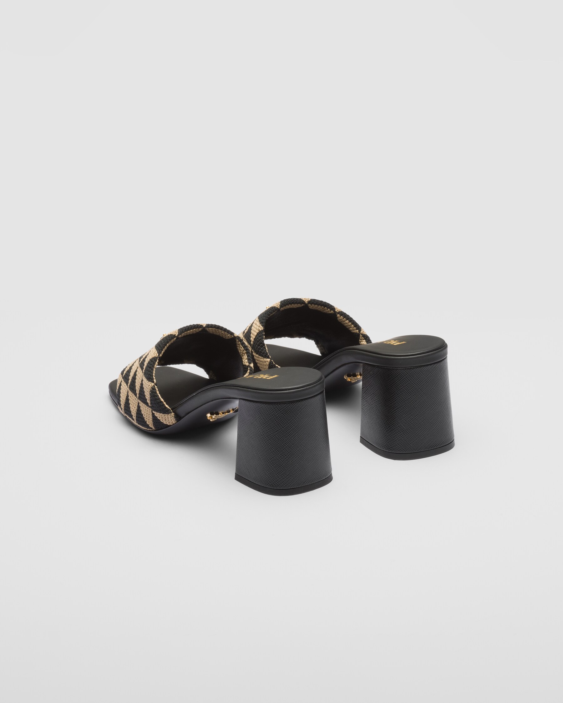 Black/beige Embroidered Fabric Sandals | PRADA