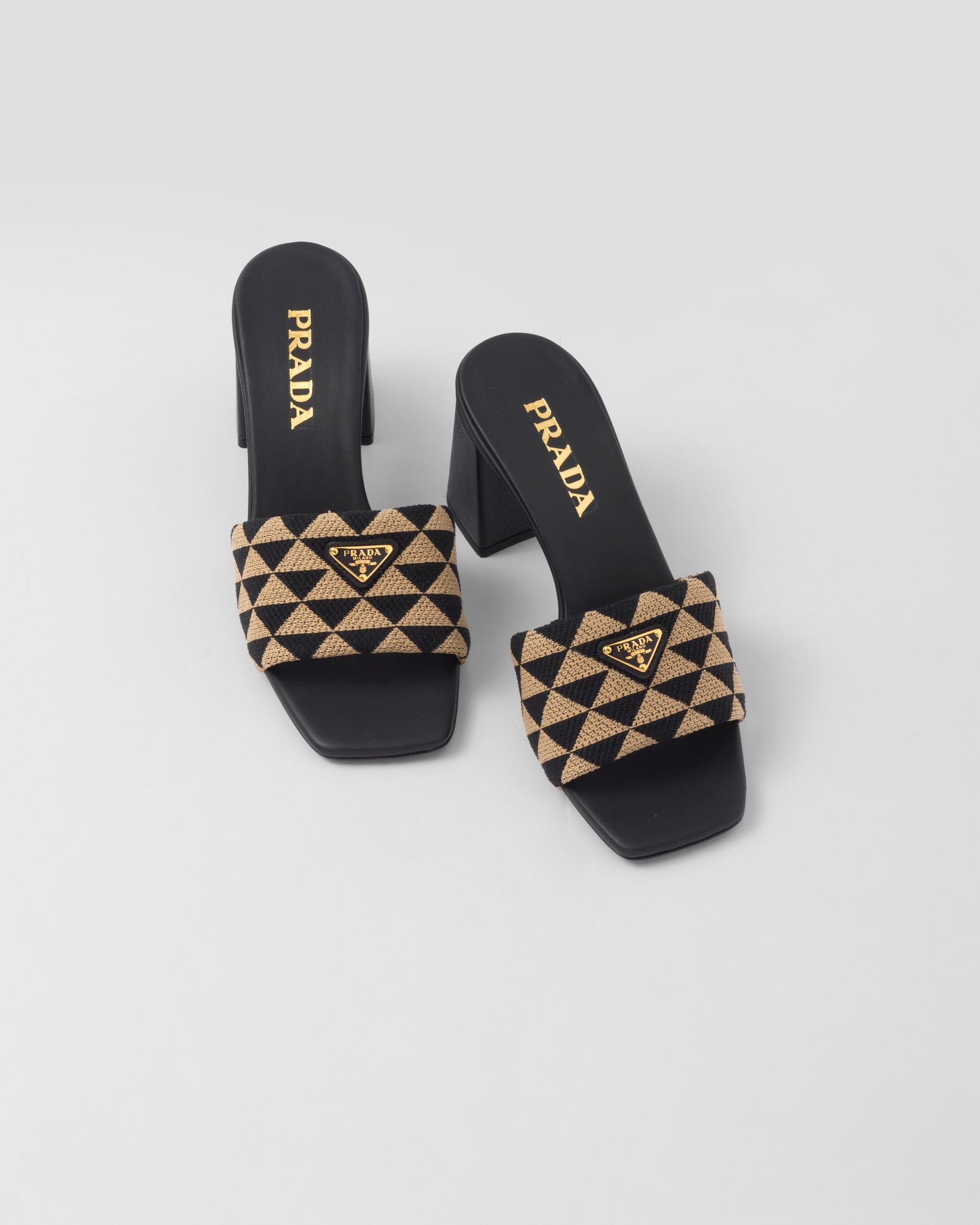 Black/beige Embroidered Fabric Sandals | PRADA