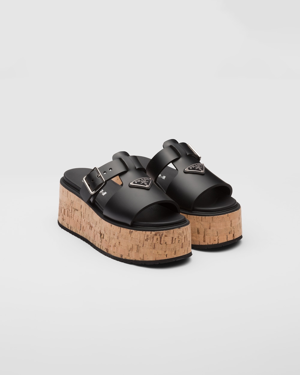 Black Rubber wedge platform sandals | Prada