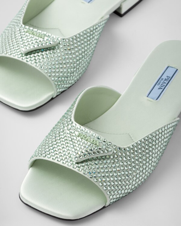 Aqua Satin Slides With Crystals | PRADA
