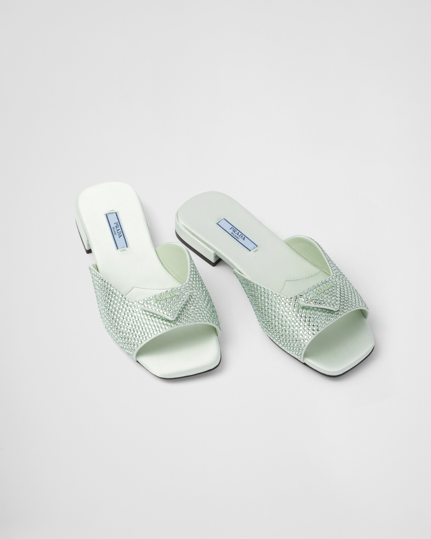 Aqua Satin Slides With Crystals | PRADA