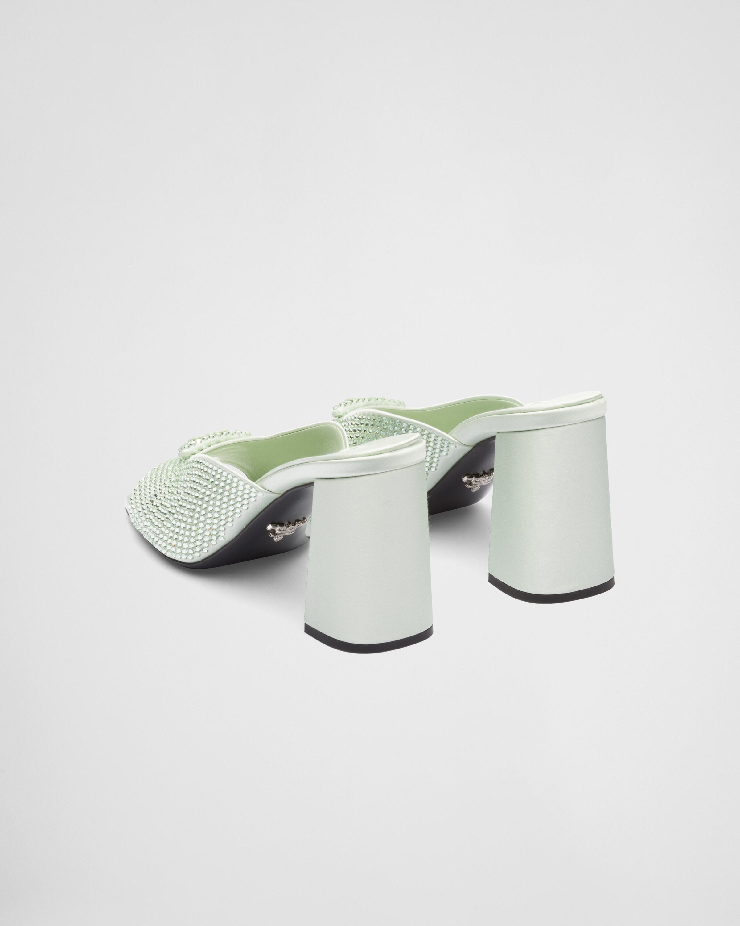 Aqua High-heeled Satin Slides With Crystals | PRADA