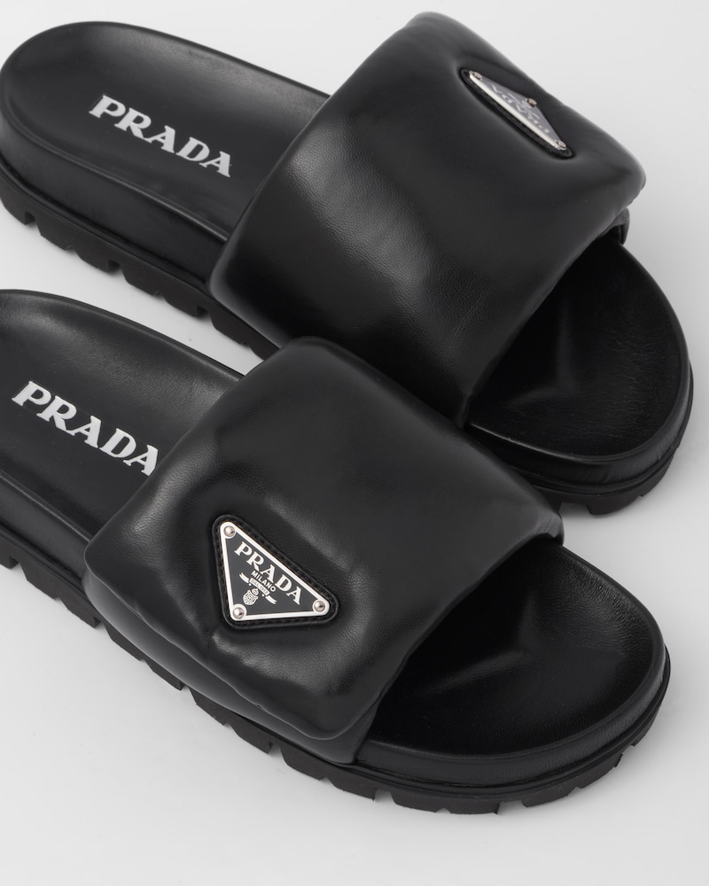 Black Soft Padded Nappa Leather Slides | PRADA