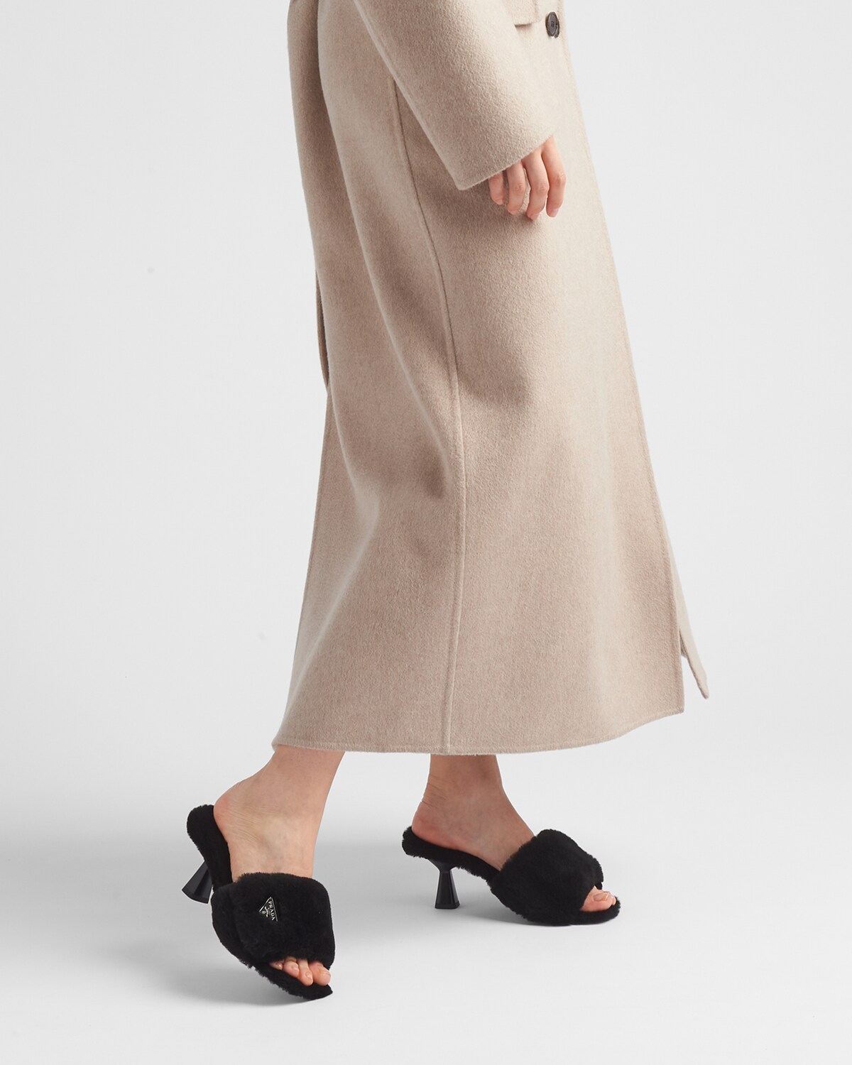 Black Shearling Sandals | PRADA