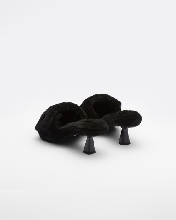 Black Shearling Sandals | PRADA