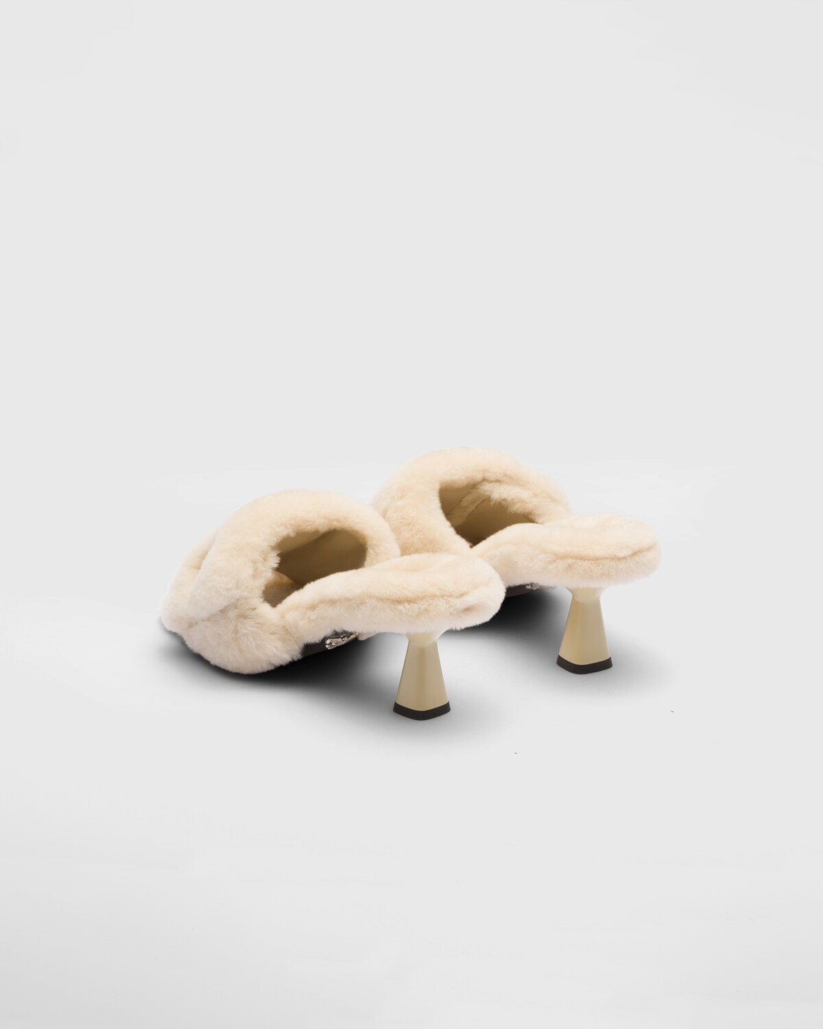 Ecru Shearling Sandals | PRADA