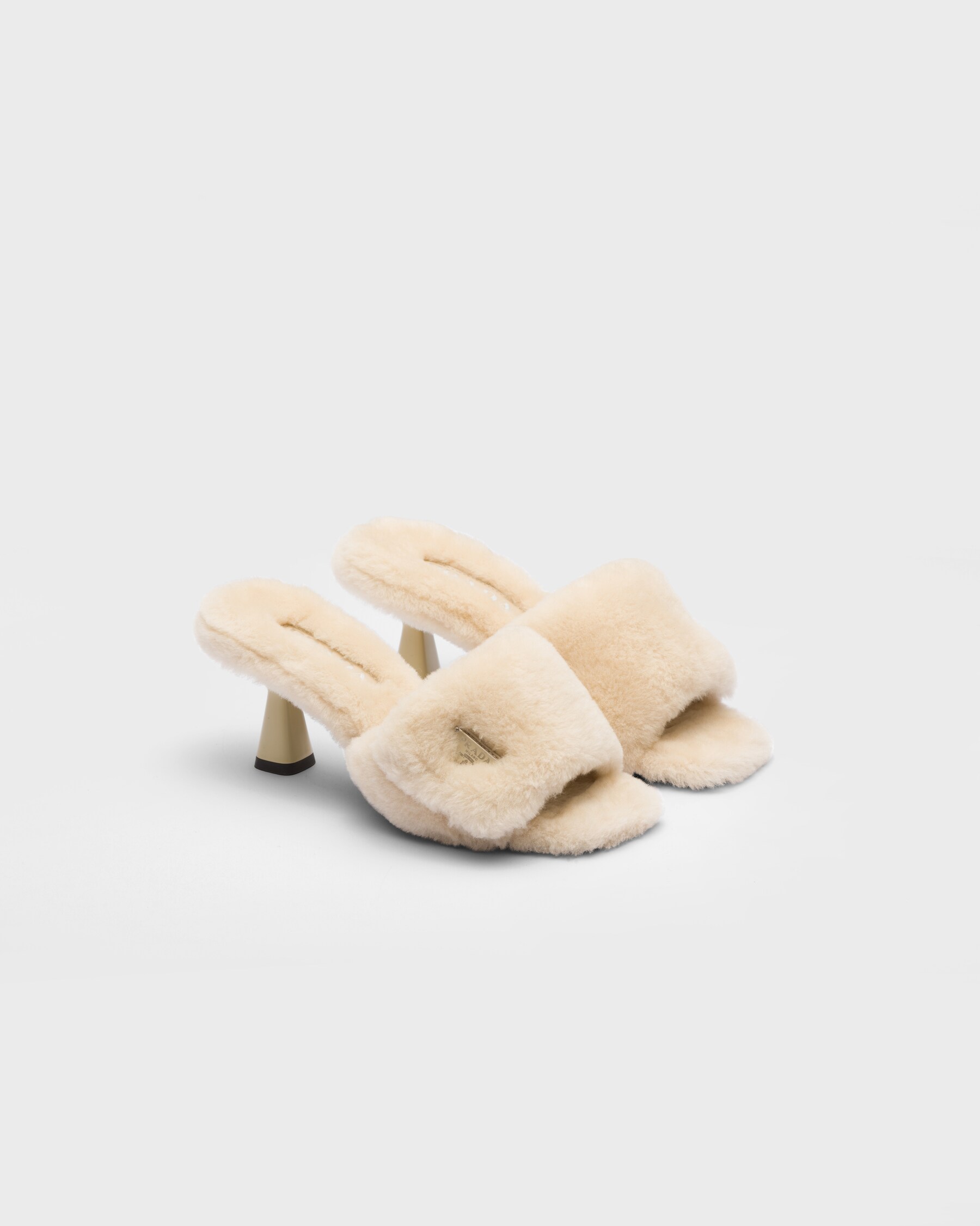 Ecru Shearling Sandals | PRADA