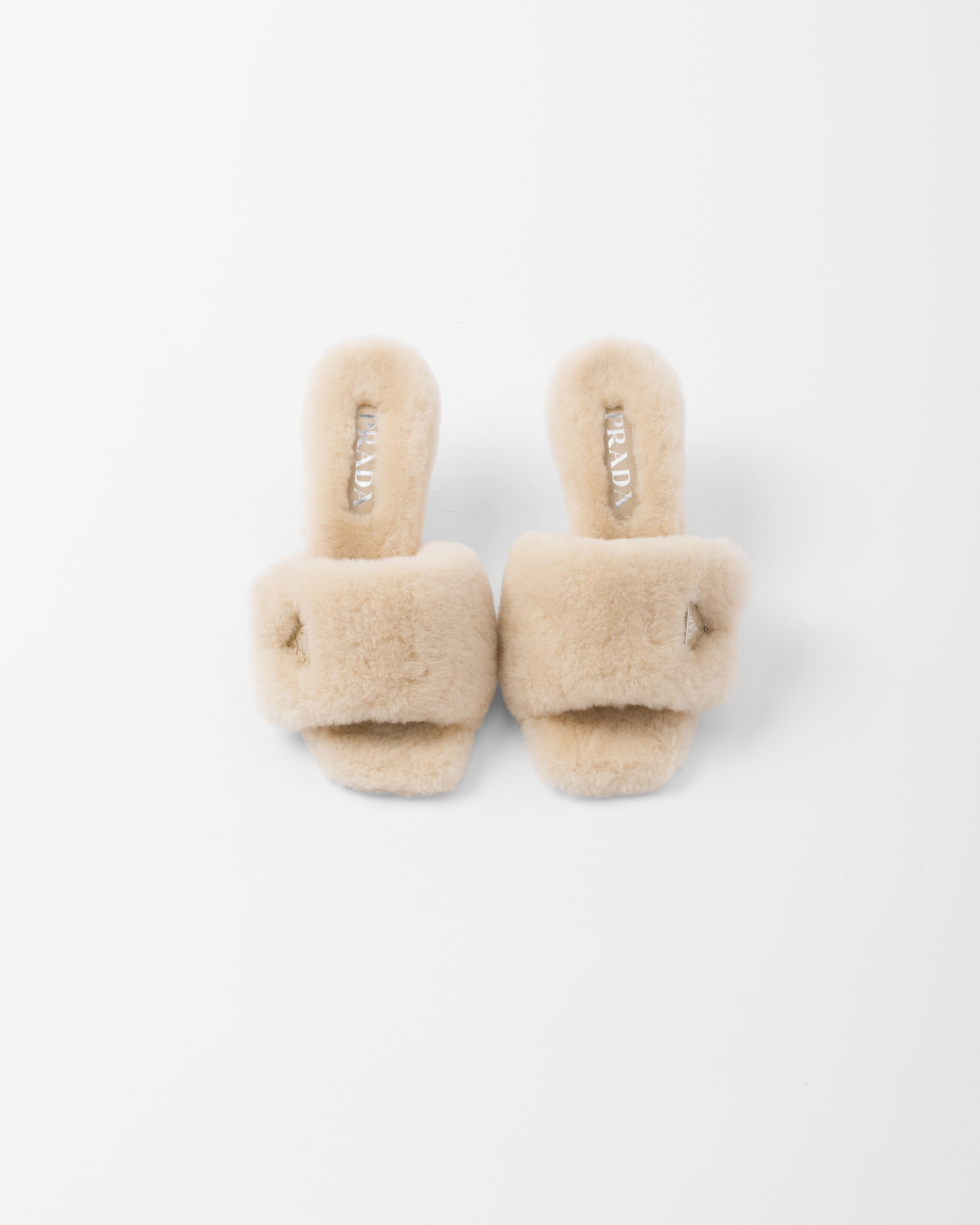 Ecru Shearling Sandals | PRADA