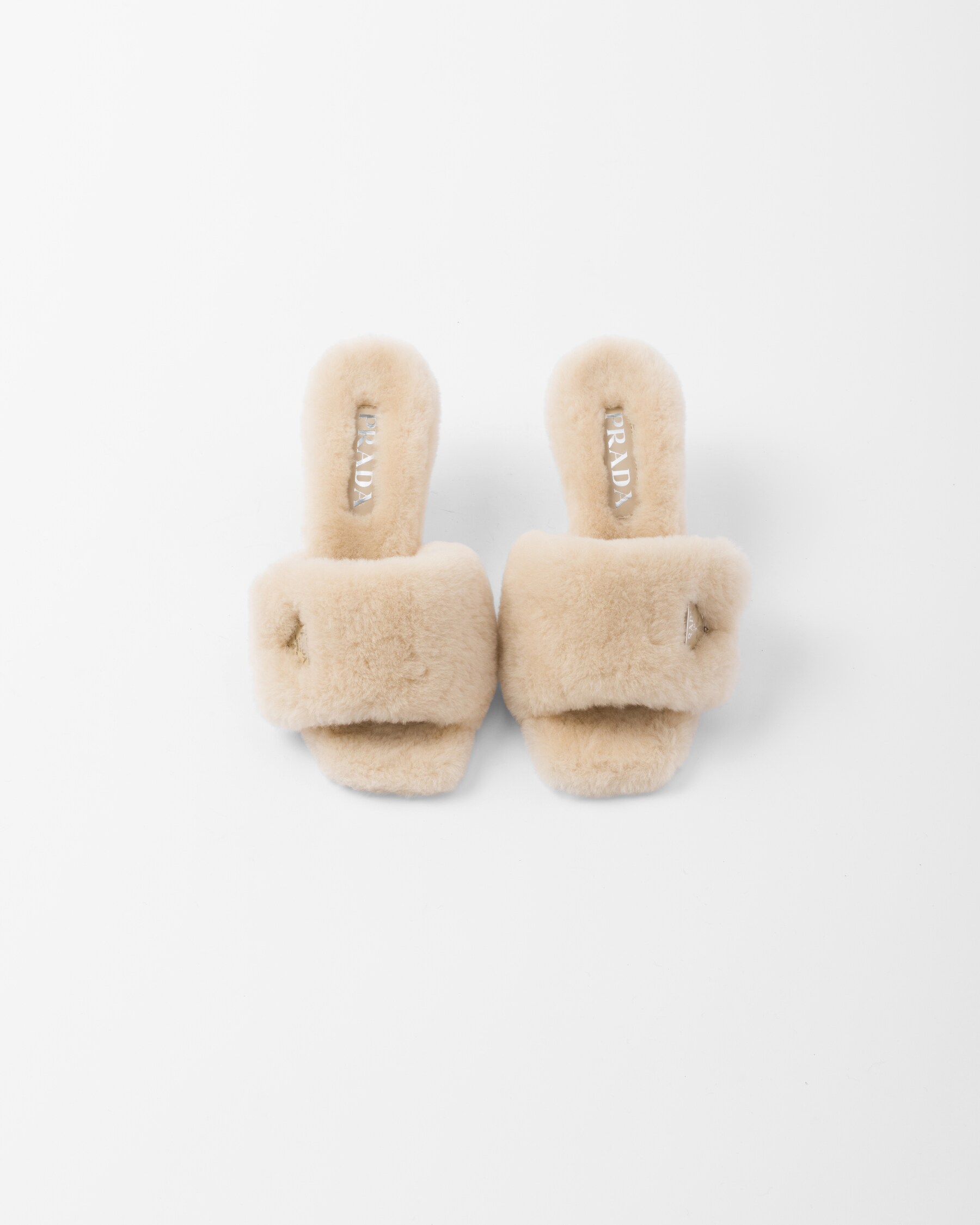 Ecru Shearling Sandals | PRADA