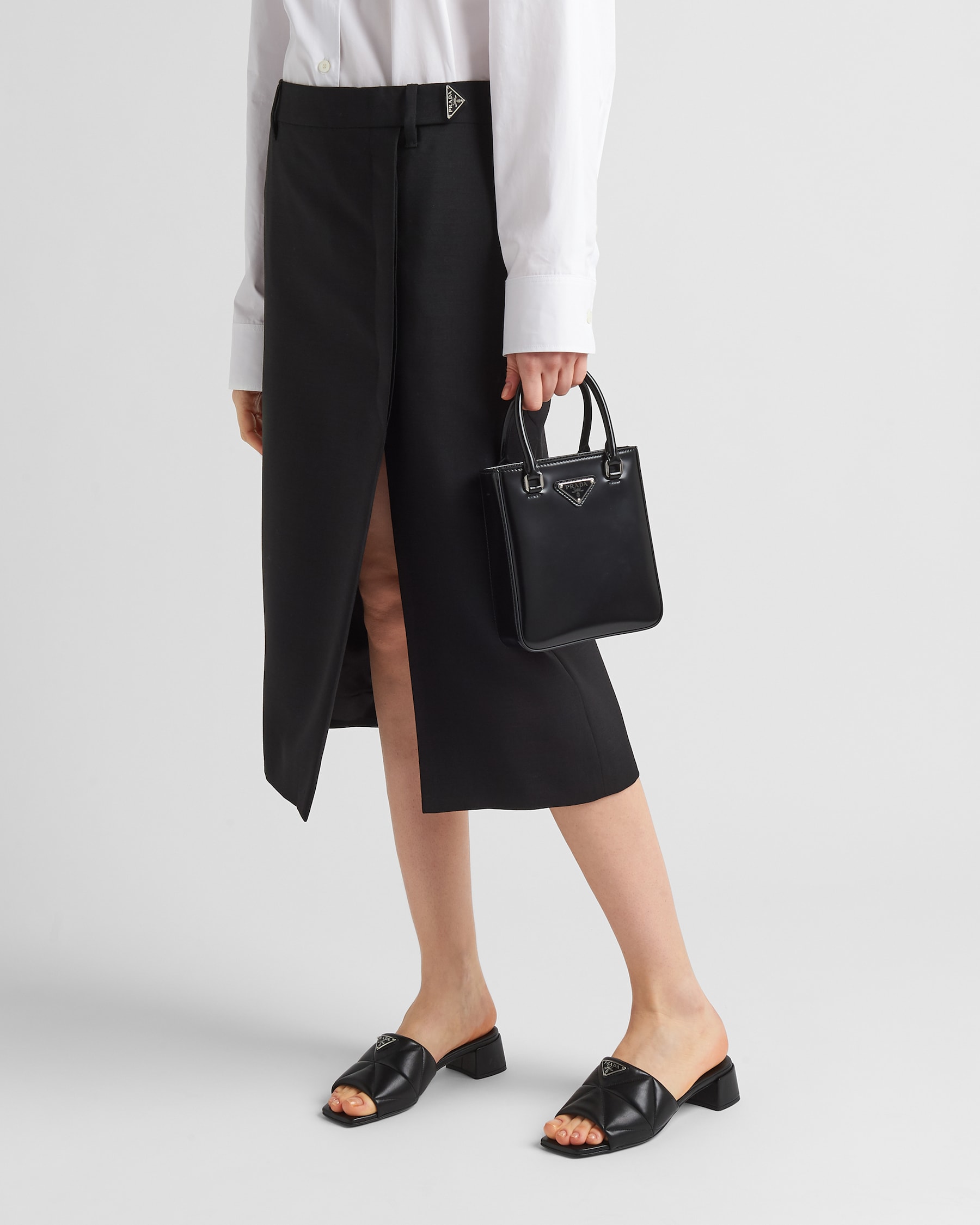 Black Quilted Nappa Leather Slides | PRADA