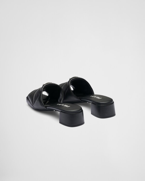 Black Quilted Nappa Leather Slides | PRADA