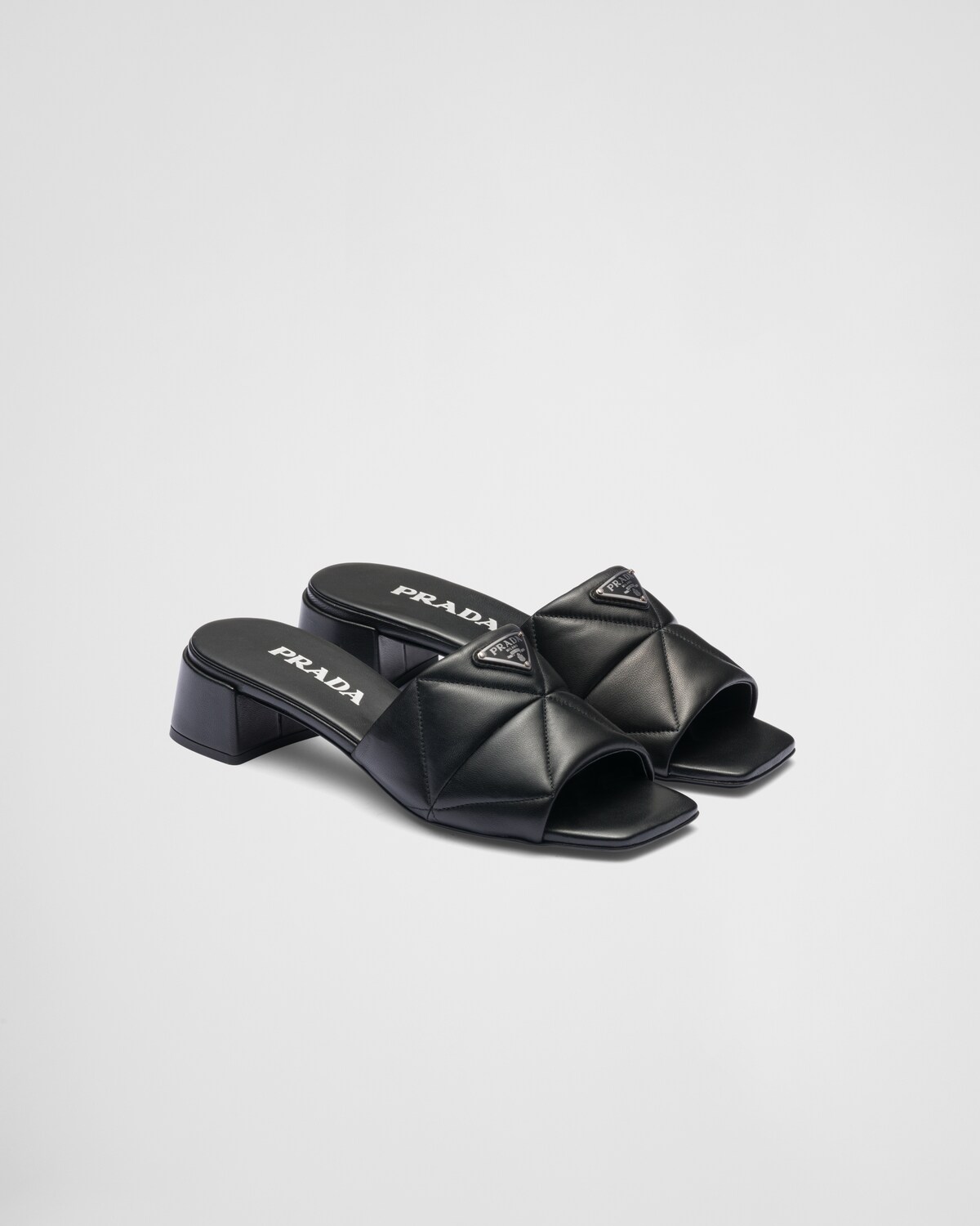 Black Quilted Nappa Leather Slides | PRADA