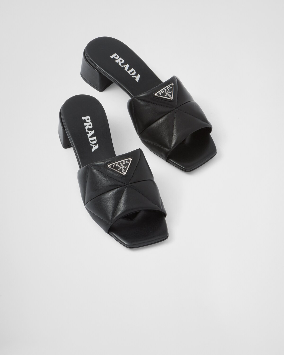 Black Quilted Nappa Leather Slides | PRADA