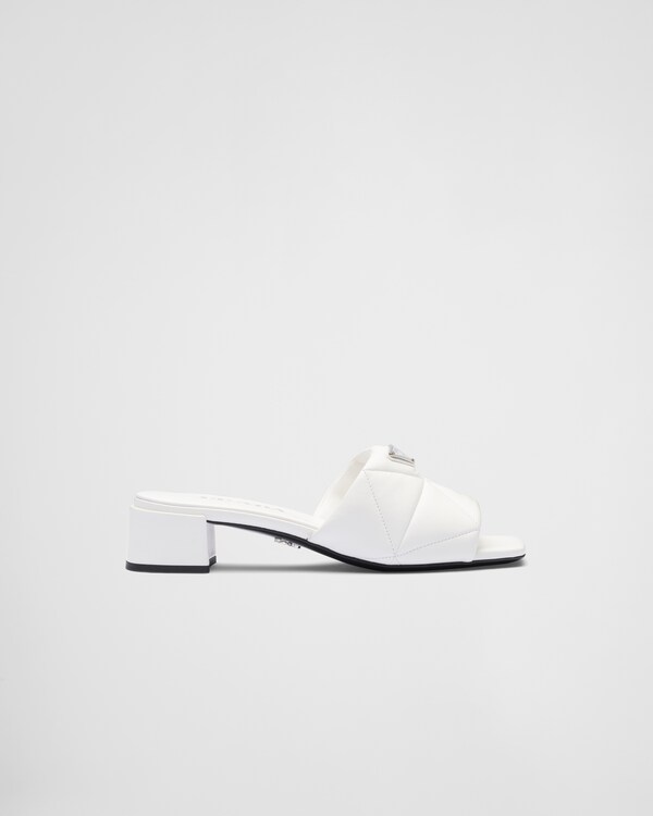 White Quilted Nappa Leather Slides | PRADA