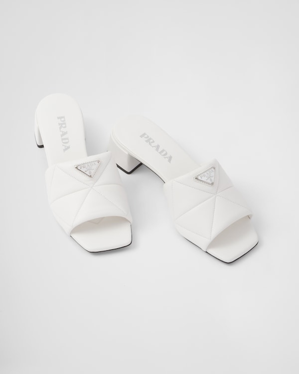 White Quilted Nappa Leather Slides | PRADA