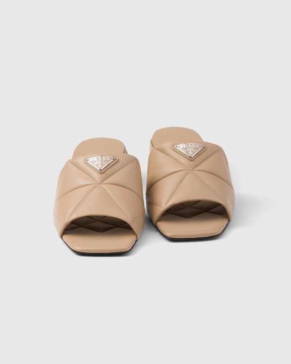 Sand Beige Quilted Nappa Leather Slides | PRADA
