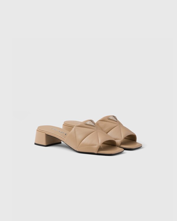 Sand Beige Quilted Nappa Leather Slides | PRADA
