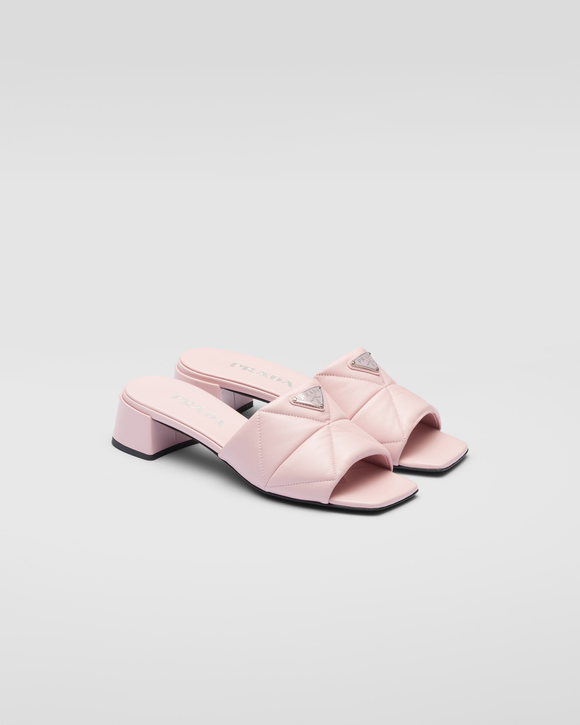 Alabaster Pink Quilted Nappa Leather Slides | PRADA