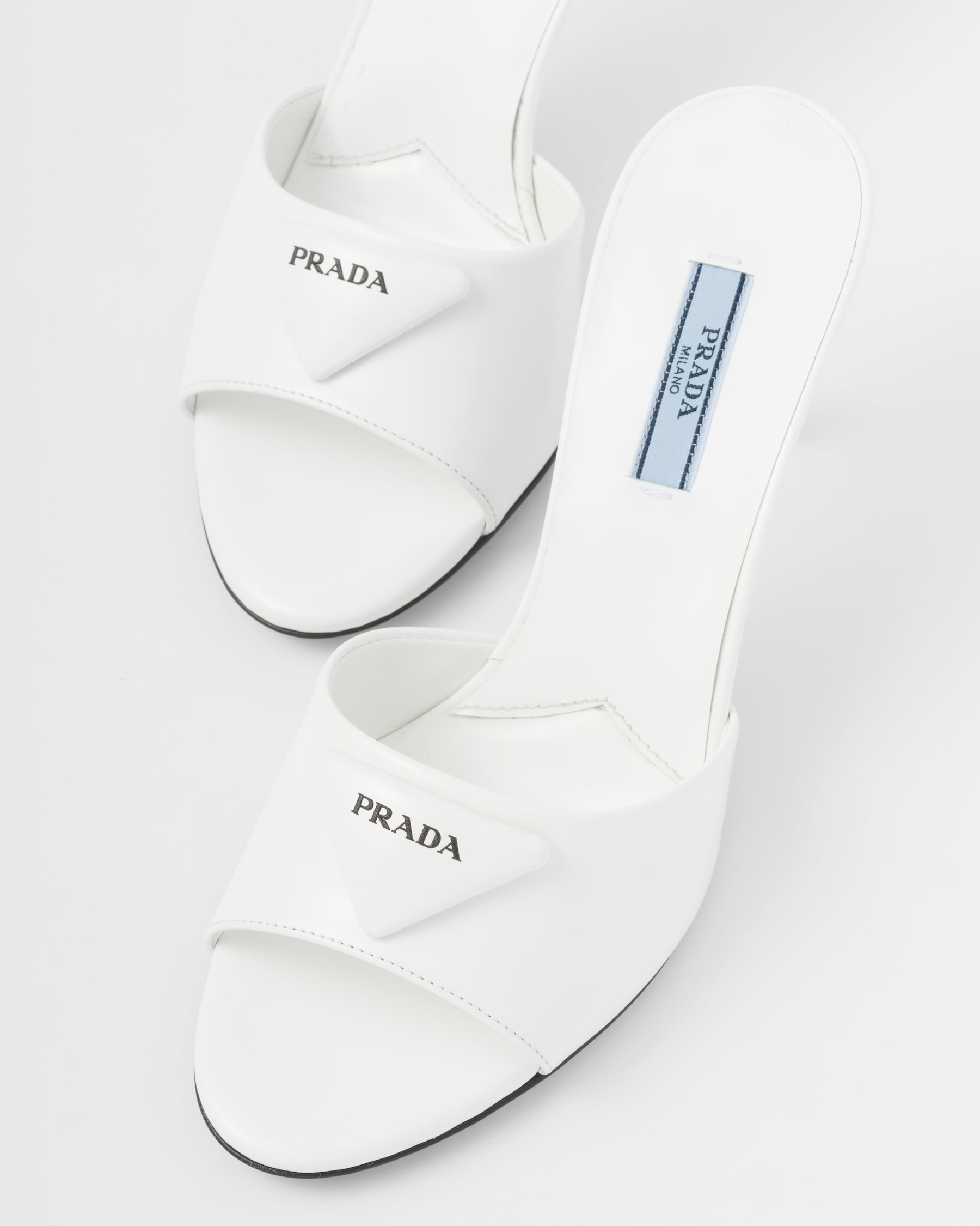 White Brushed Leather Sandals | PRADA