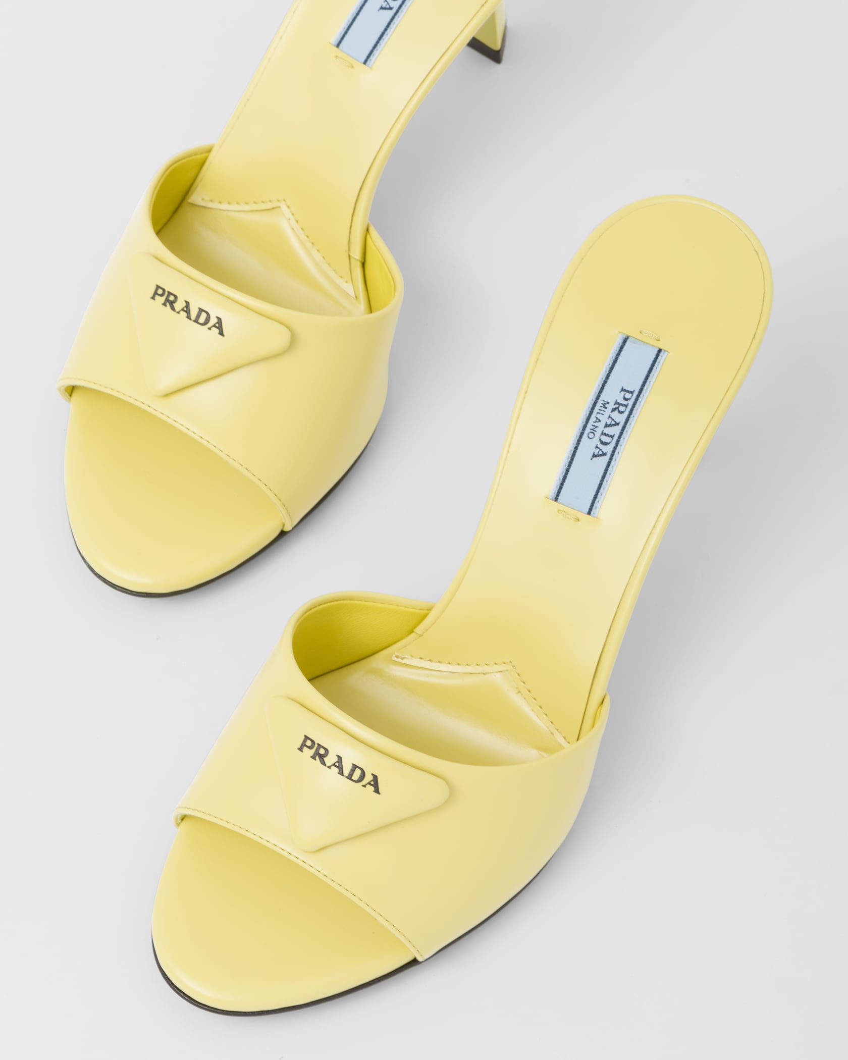 Citron Yellow Brushed Leather Sandals | PRADA