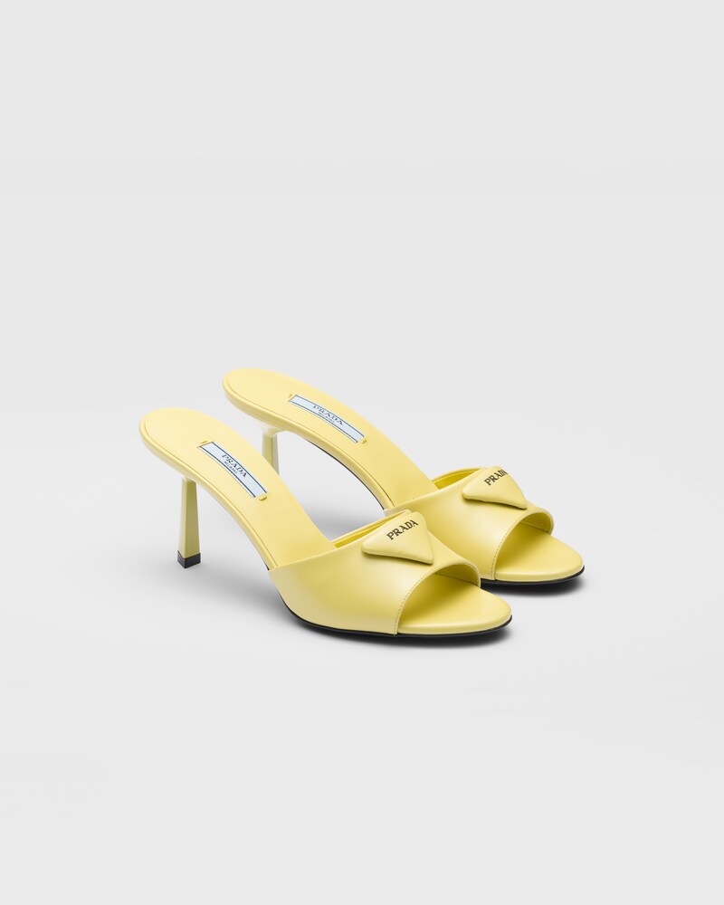 Citron Yellow Brushed Leather Sandals | PRADA