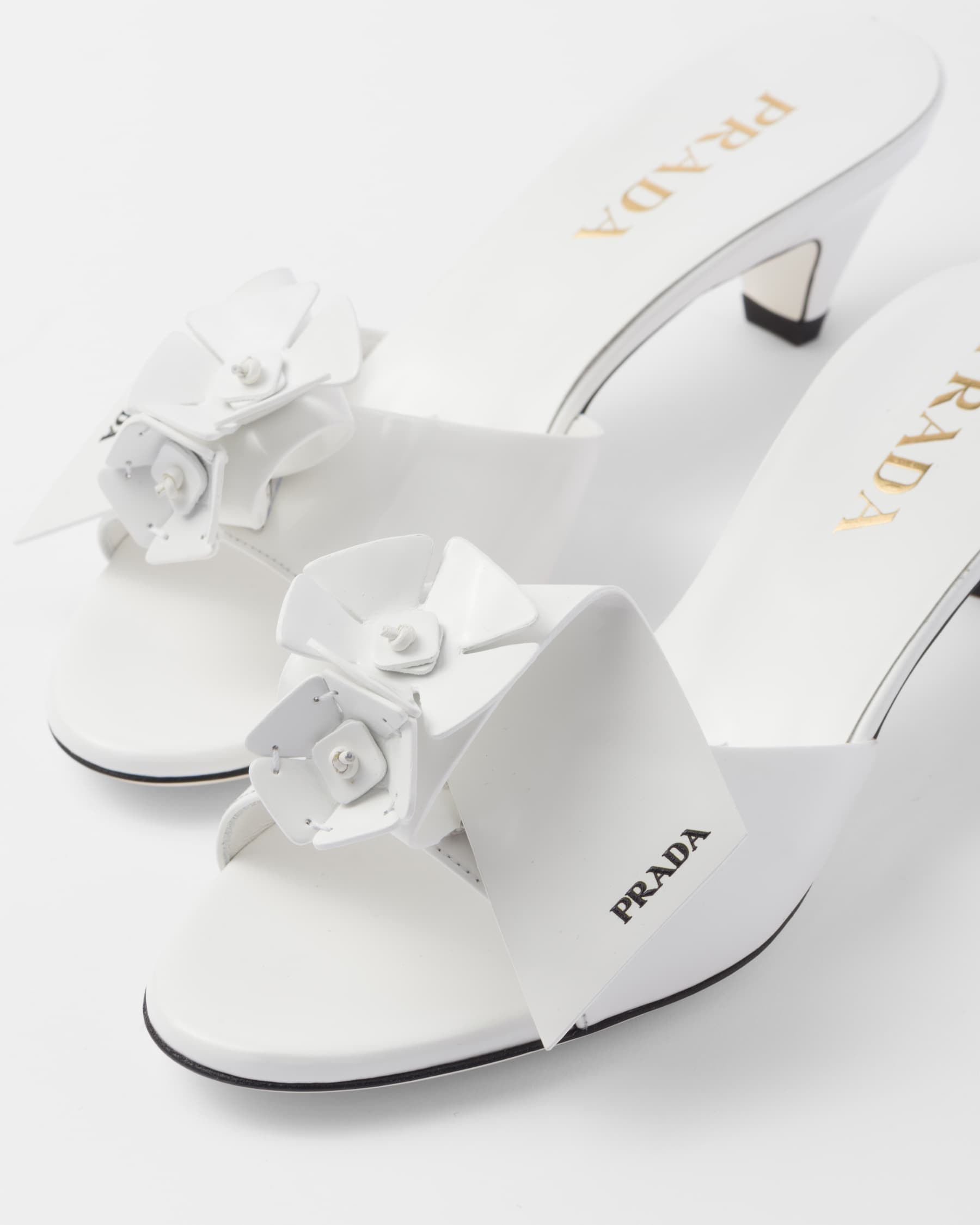 White Brushed Leather Sandals | PRADA
