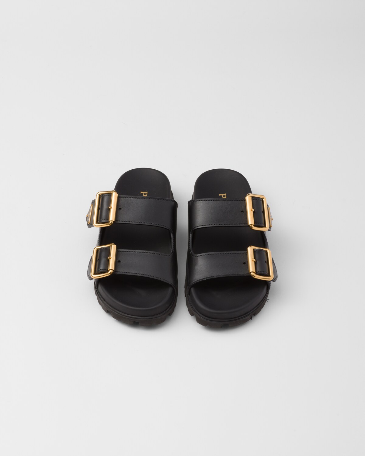 Black Leather Strap Slides | PRADA