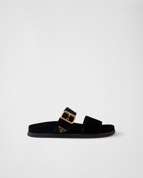 Black Velvet Slides | PRADA