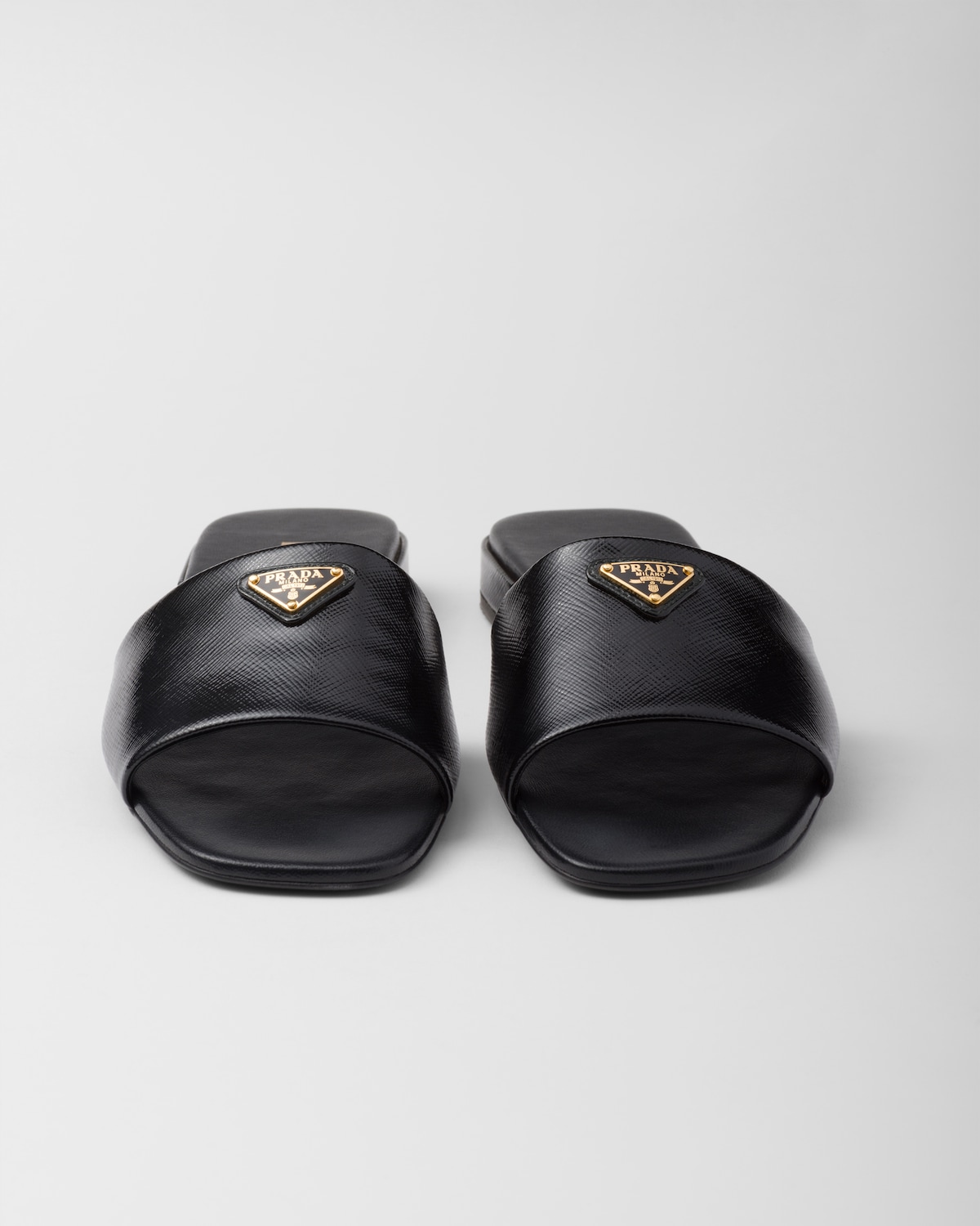 Black Saffiano Patent Leather Slides | PRADA