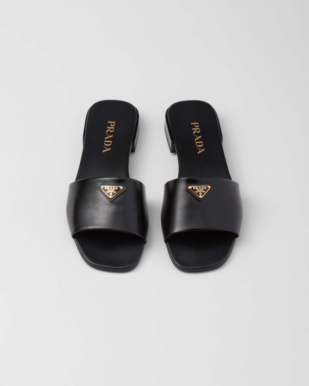 Black Saffiano Patent Leather Slides | PRADA
