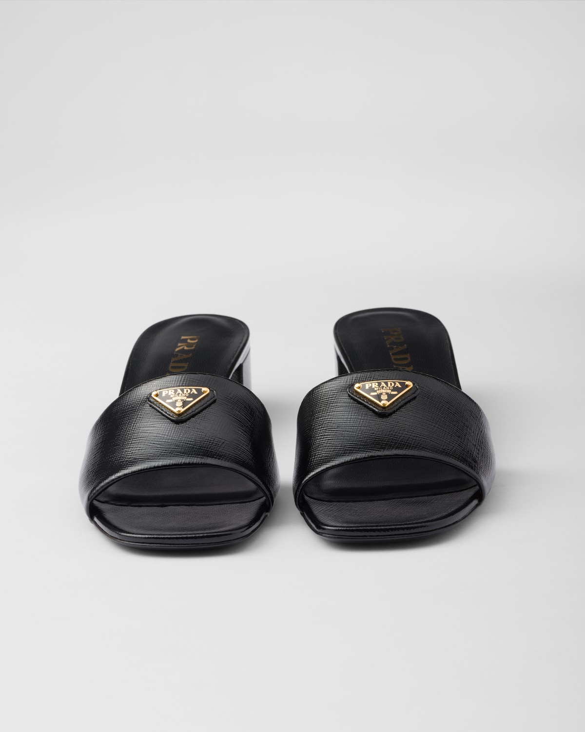 Black Saffiano Patent Leather Sandals | PRADA - United States