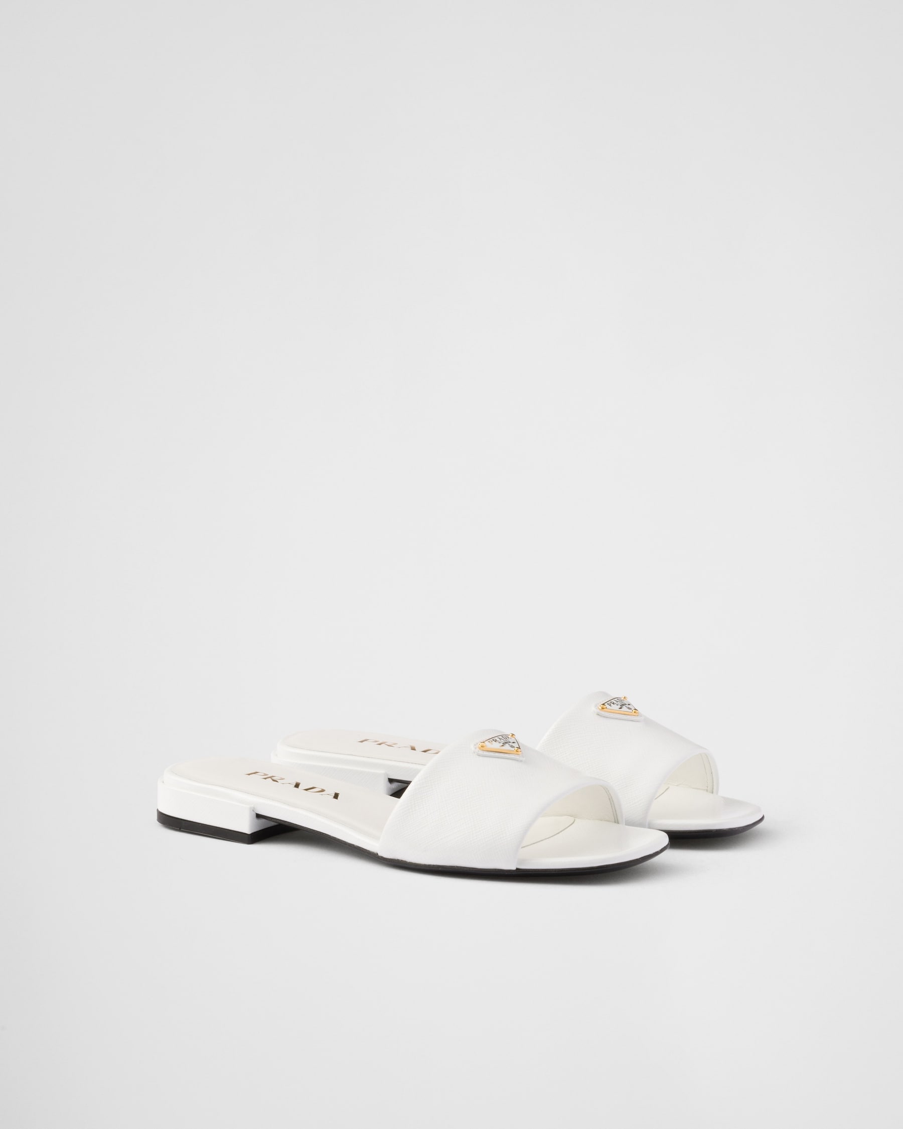 White Saffiano Patent Leather Slides | PRADA