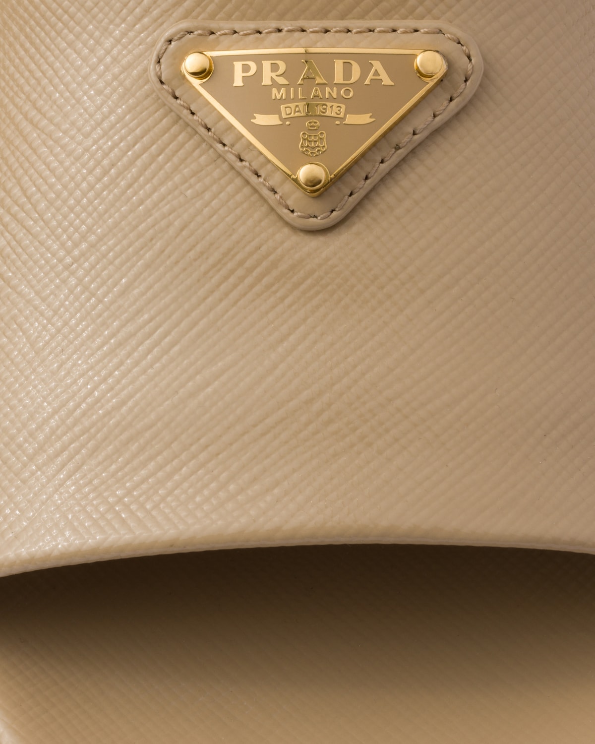 Sand Beige Saffiano Patent Leather Slides | PRADA