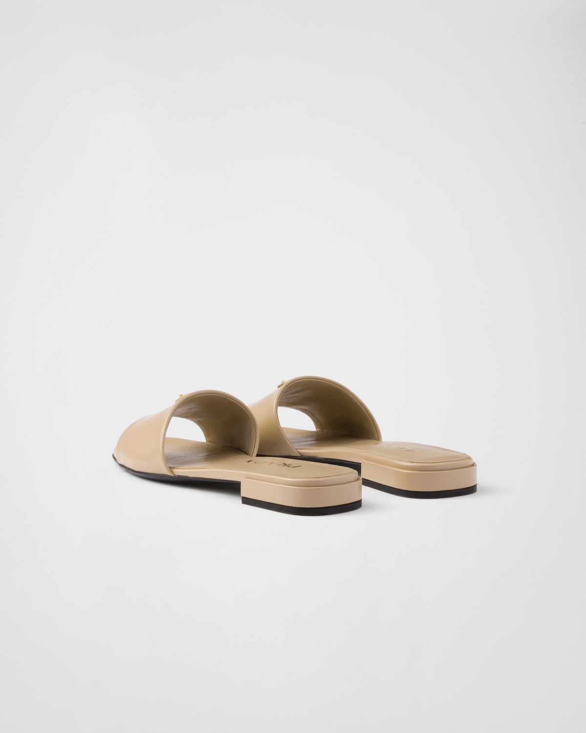 Sand Beige Saffiano Patent Leather Slides | PRADA