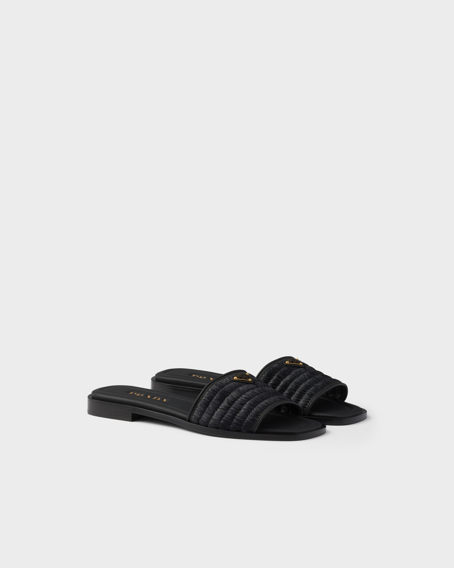 Black Leather Slides With Crochet Details | PRADA - United States