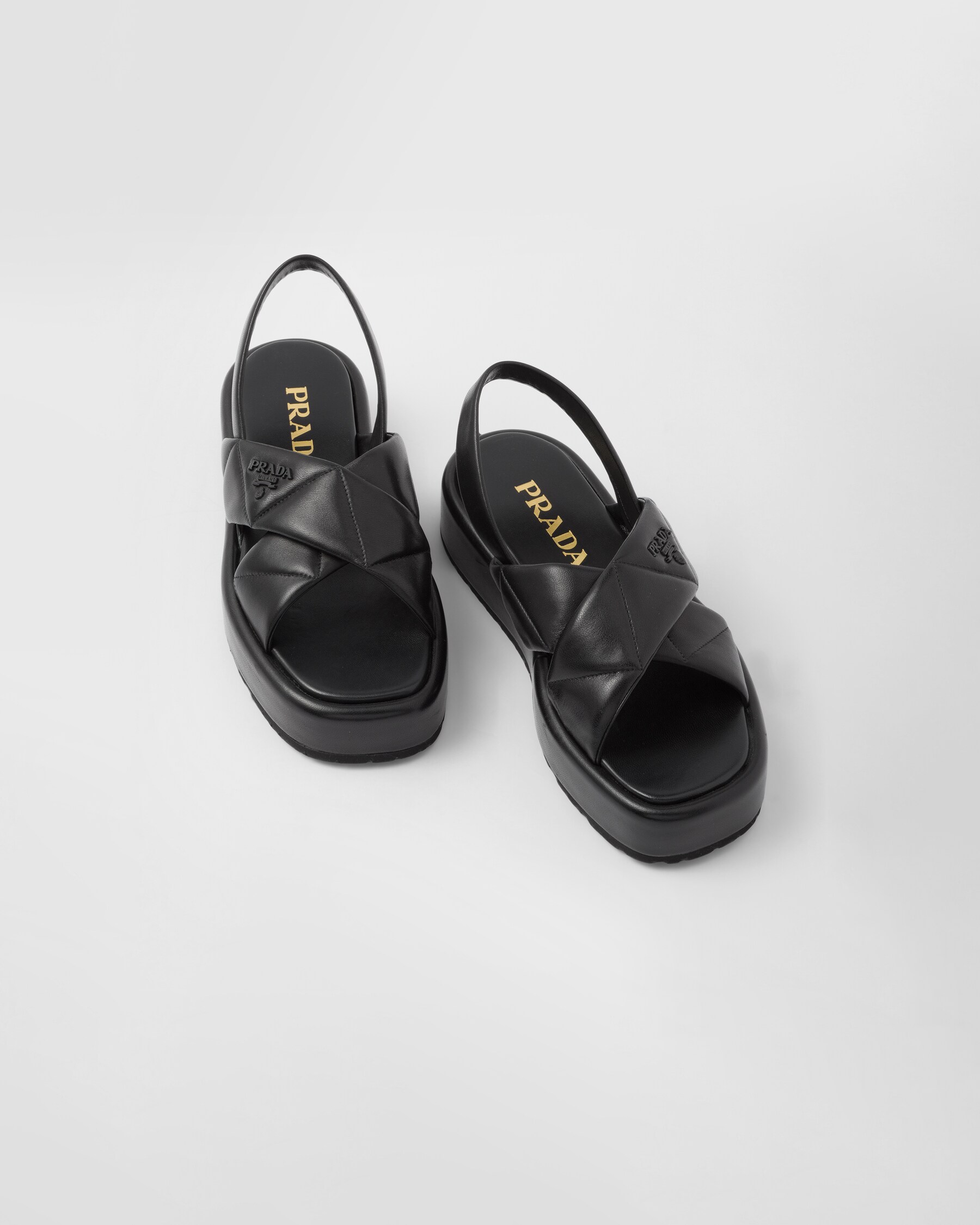 Black Quilted Nappa Leather Flatform Sandals | PRADA