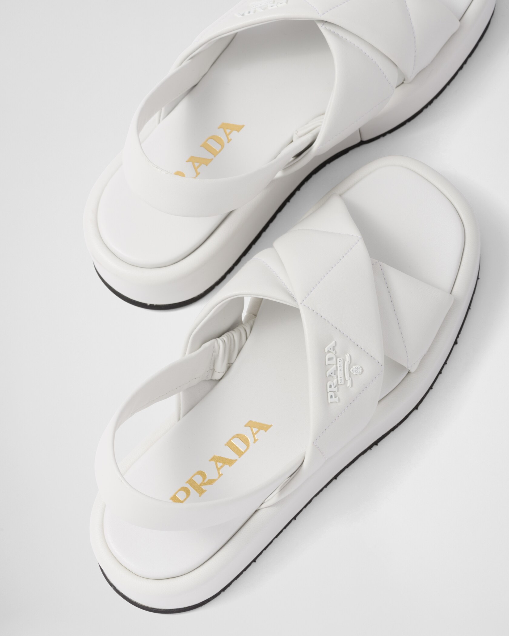 White Quilted Nappa Leather Flatform Sandals | PRADA