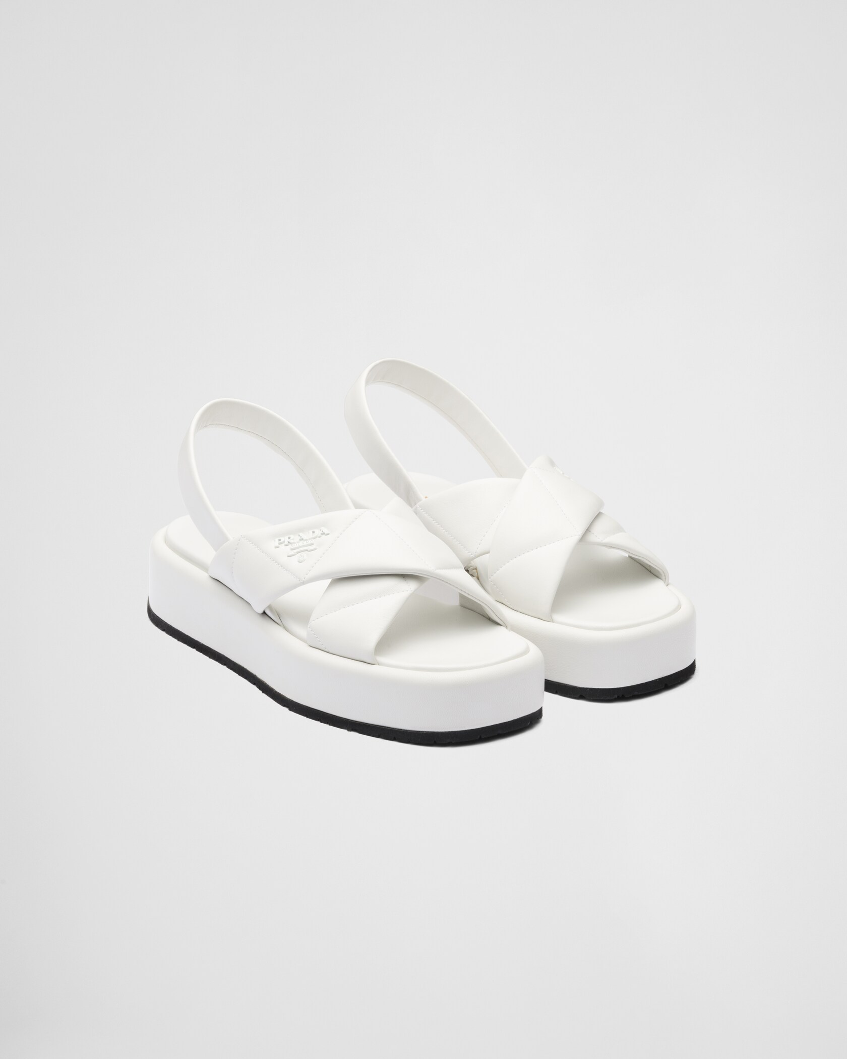 White Quilted Nappa Leather Flatform Sandals | PRADA