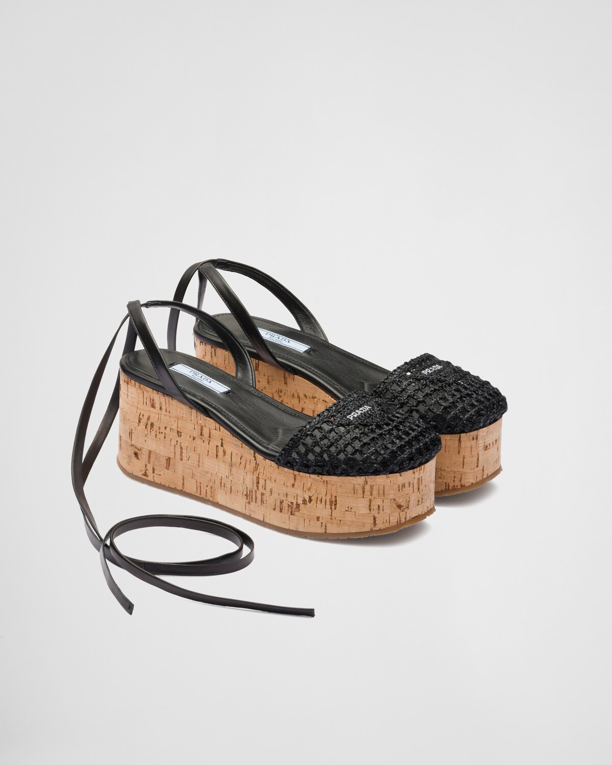 Black Crochet Wedge Sandals | PRADA