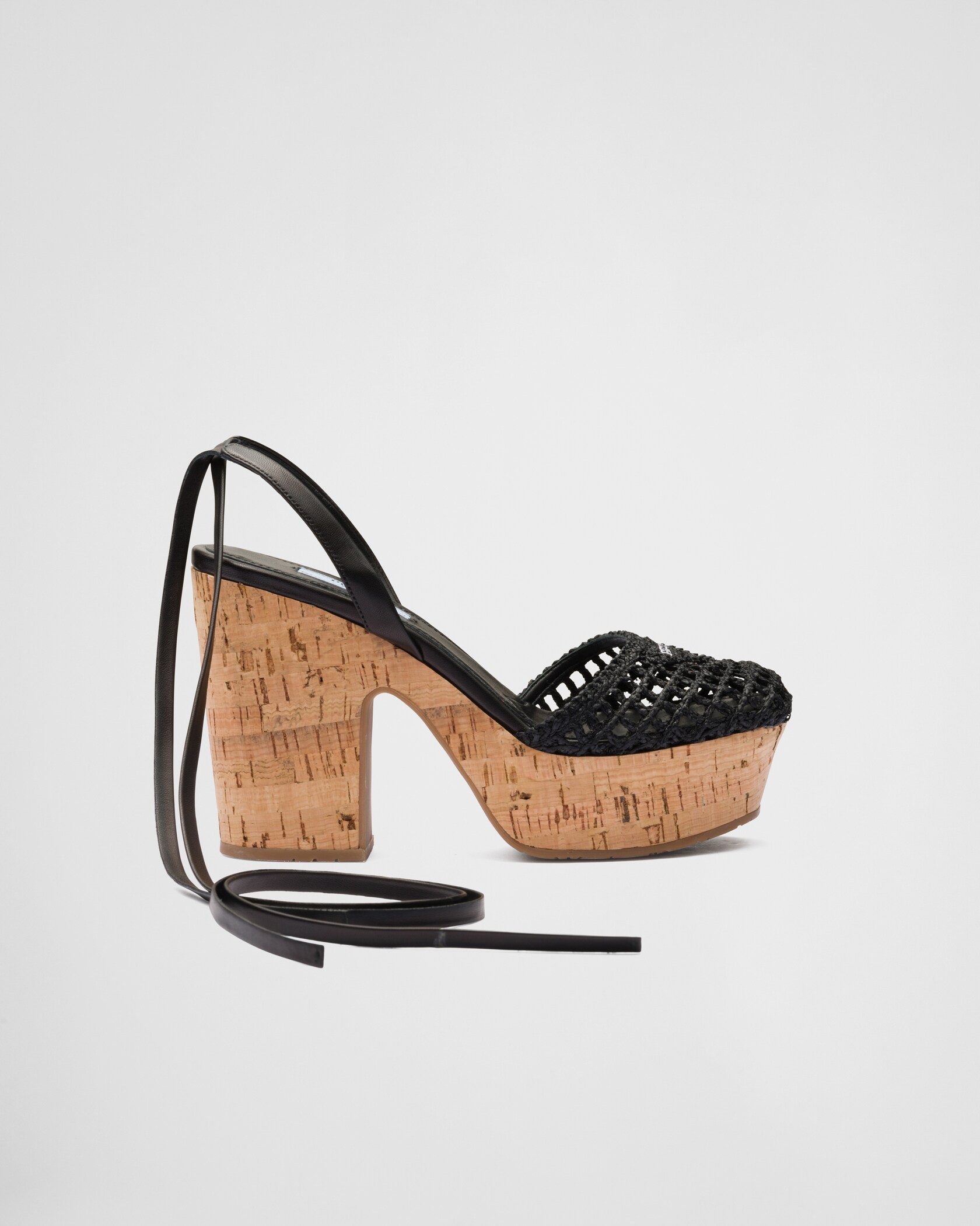 Sandália Wedge Em Ráfia Preto | PRADA