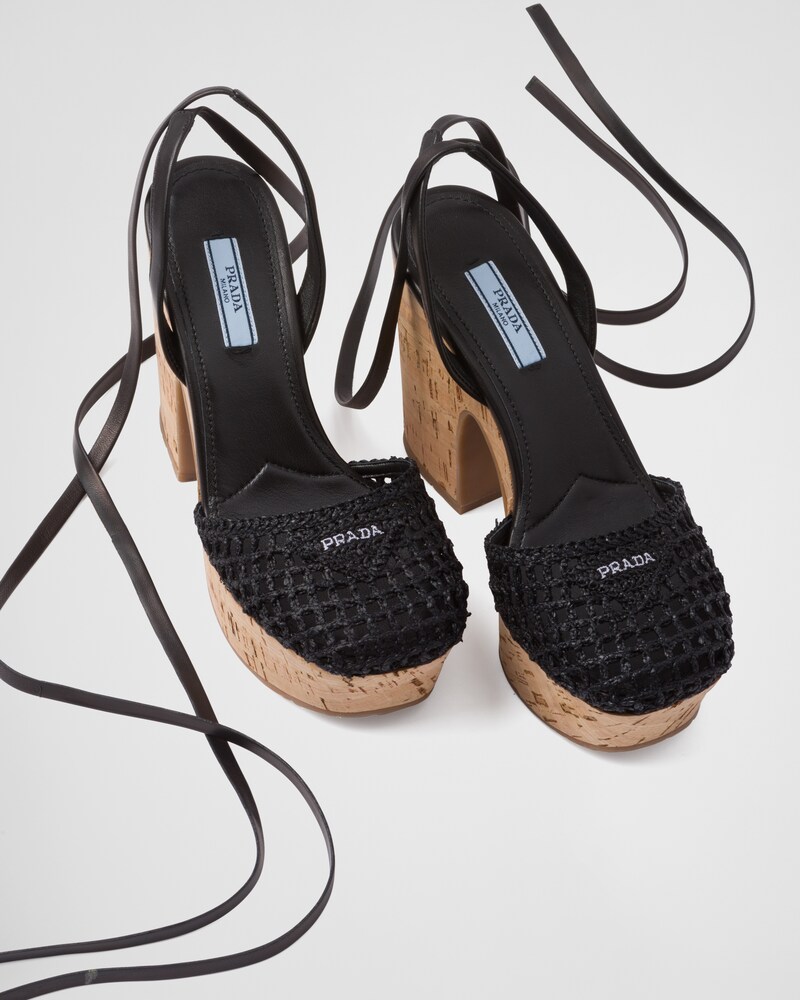 Sandália Wedge Em Ráfia Preto | PRADA