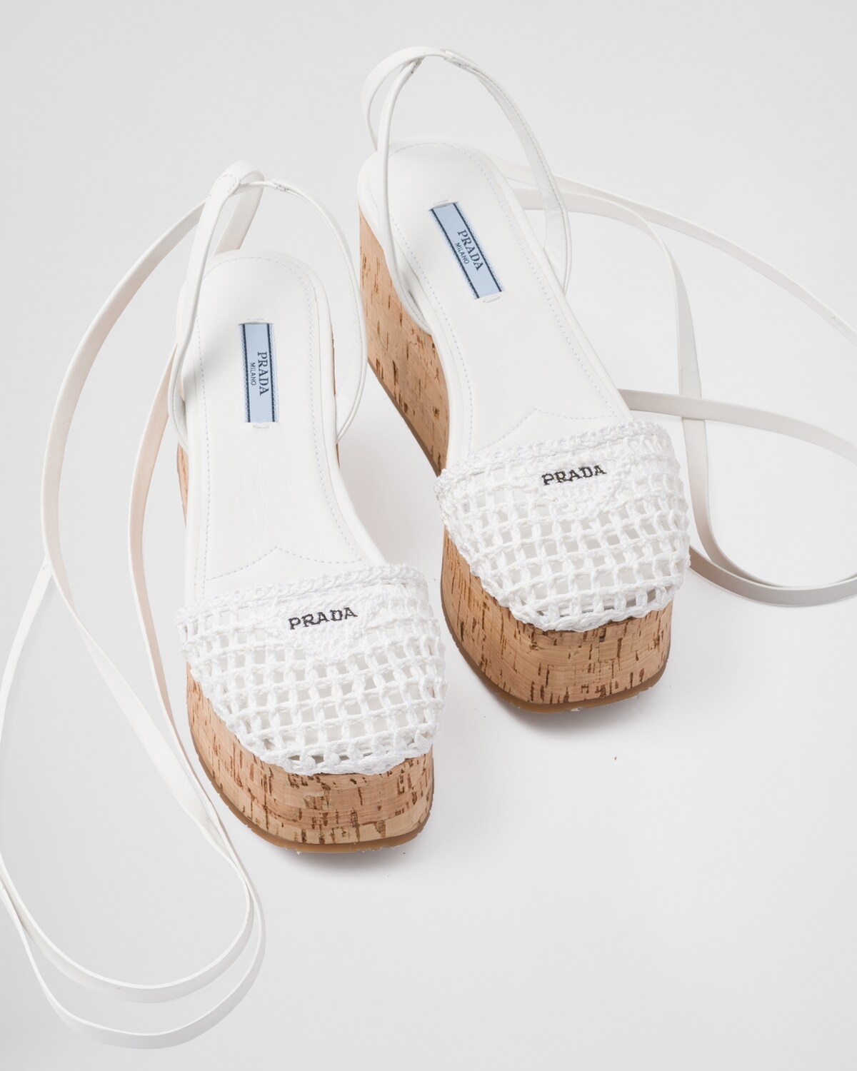 White Crochet Wedge Sandals | PRADA