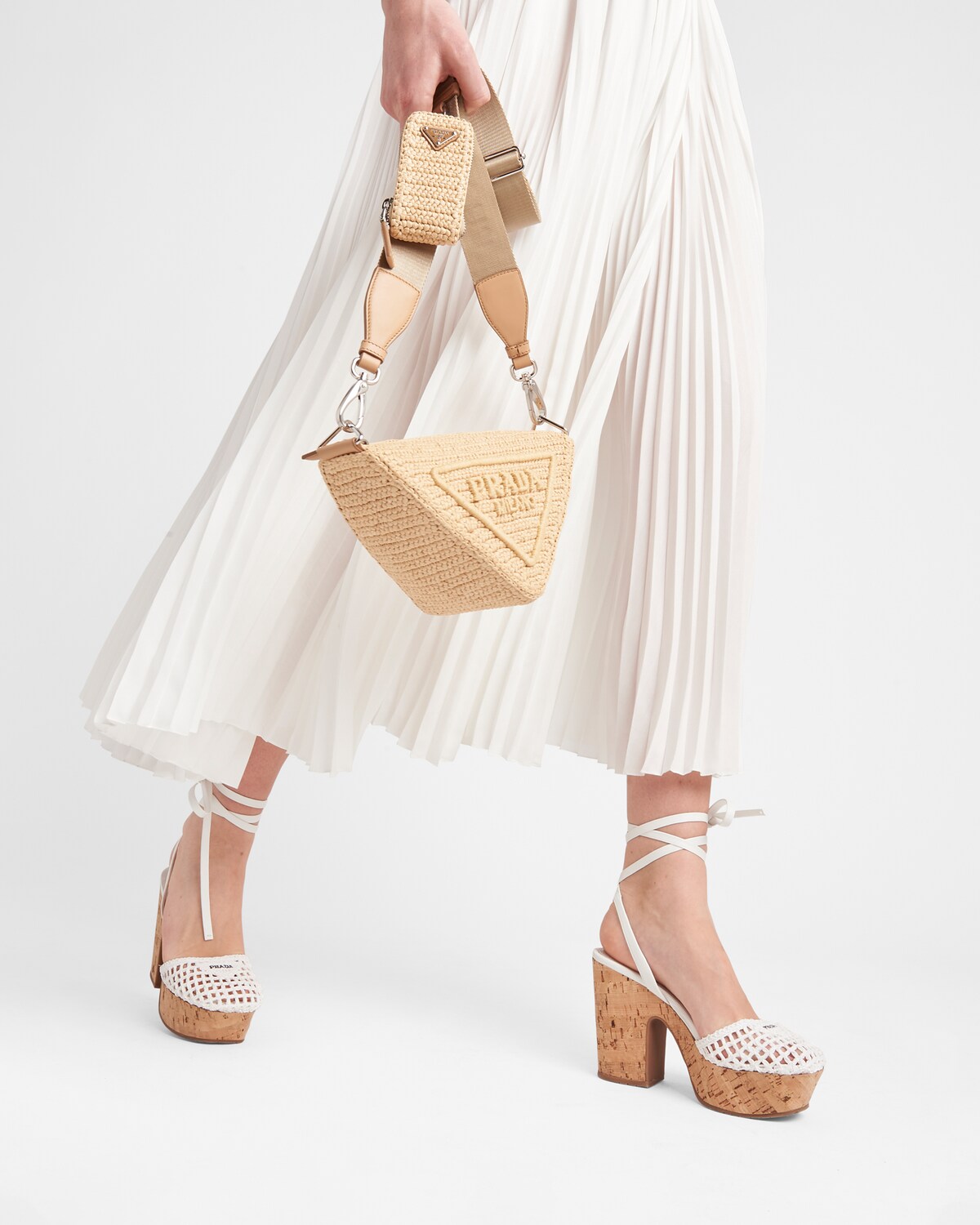 White Crochet Wedge Sandals | PRADA