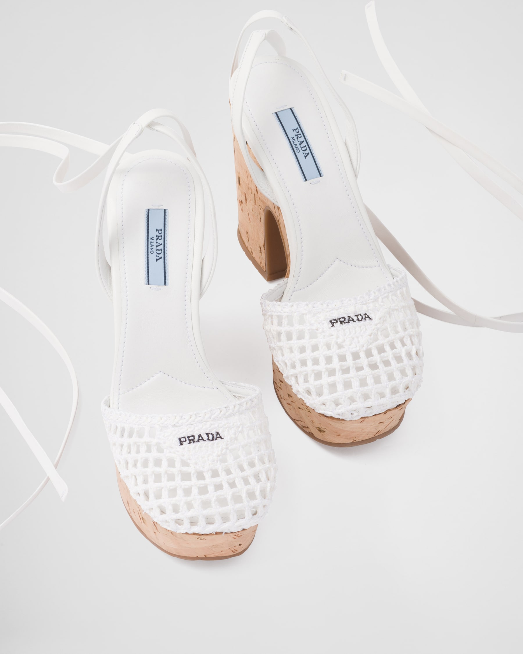 White Crochet Wedge Sandals | PRADA