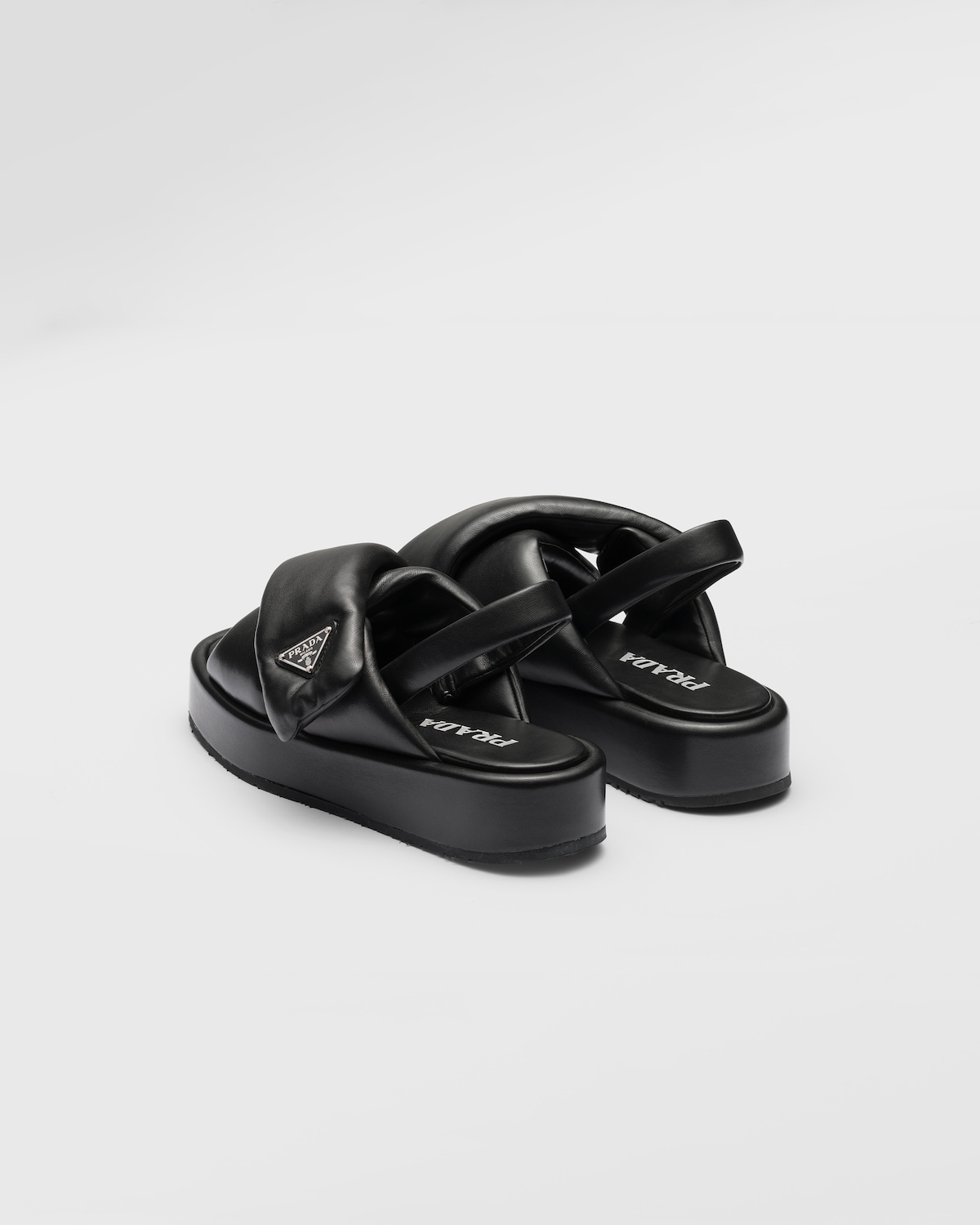 Black Prada Soft Padded Nappa Leather Wedge Sandals | PRADA