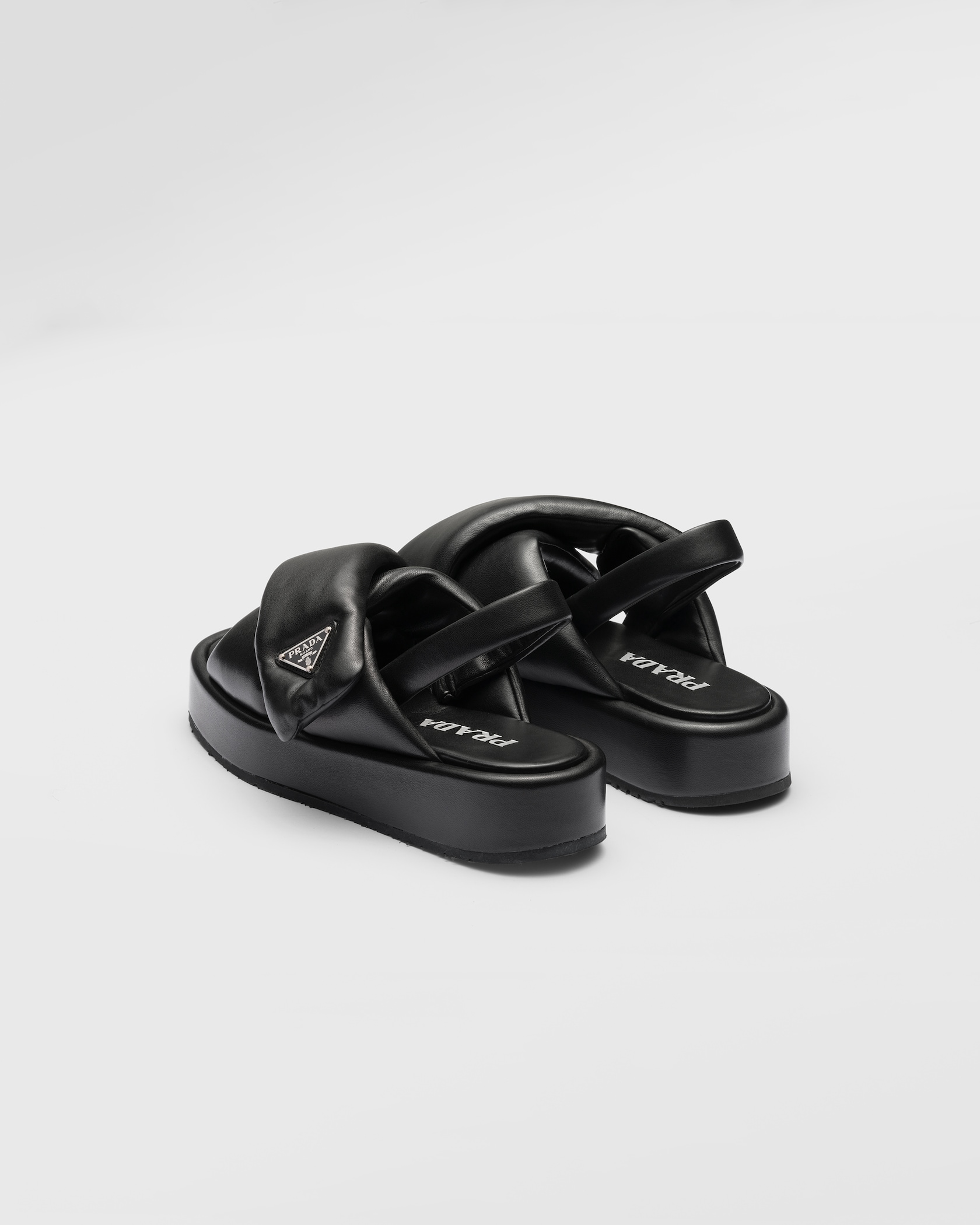 Black Prada Soft Padded Nappa Leather Wedge Sandals | PRADA