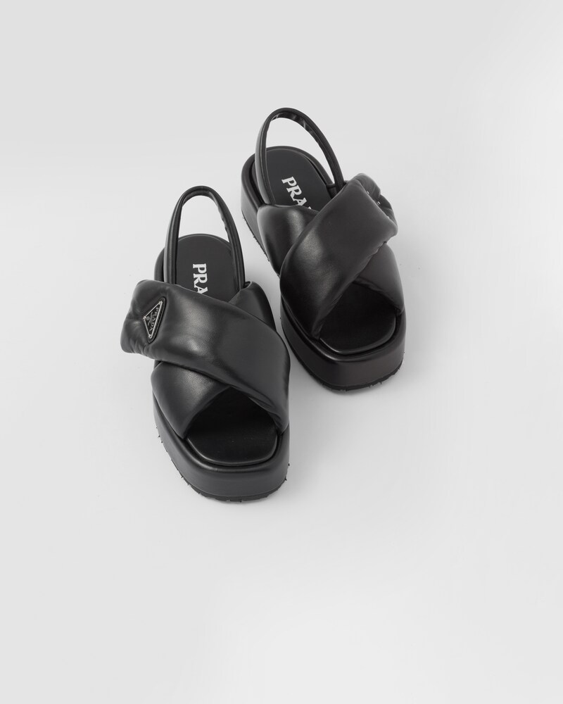 Black Prada Soft Padded Nappa Leather Wedge Sandals | PRADA